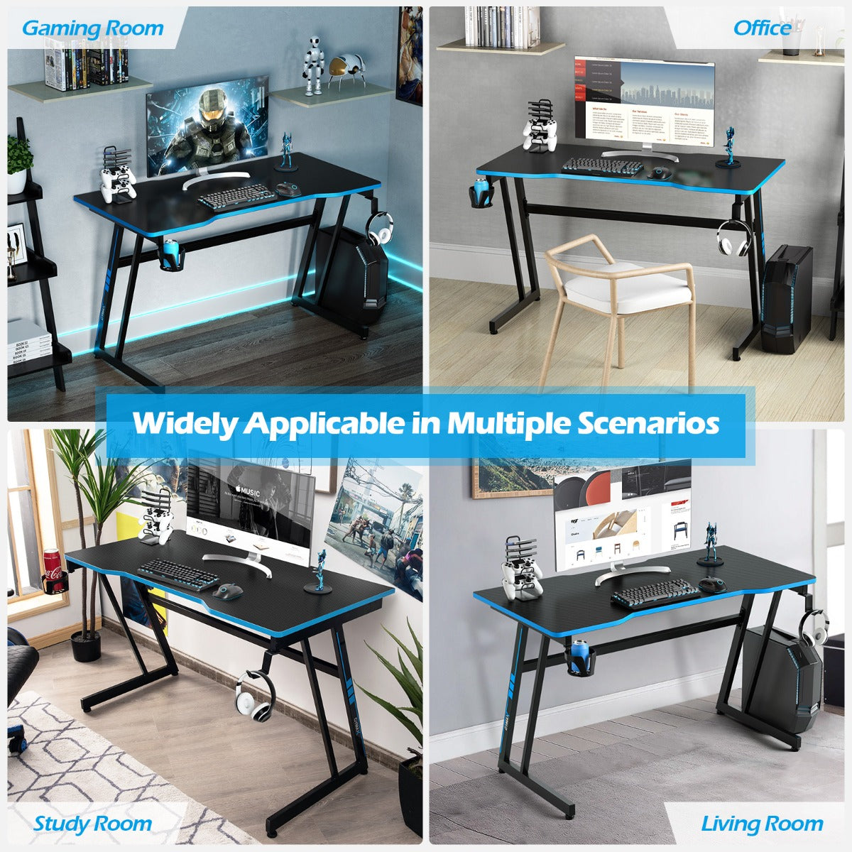 NNECW Racing Style Computer Desk with Carbon Fiber Texture for Office ...