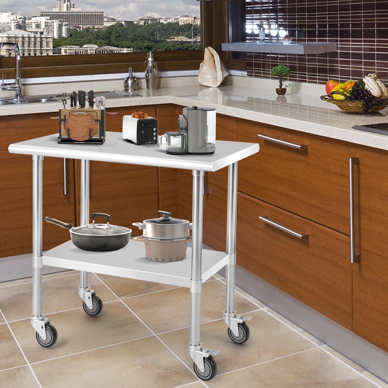 NNECW Stainless Steel Table Cart with 4 Universal Wheels for Kitchen-9 ...