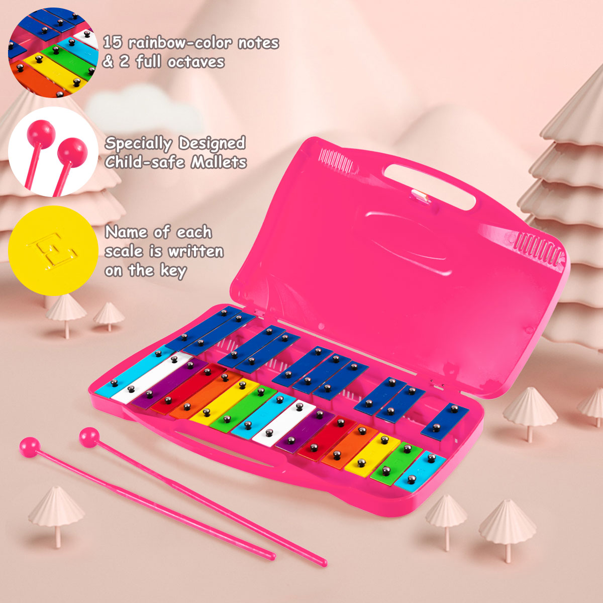 NNECW 25 Note Xylophone with suitcase-like outlook for Kids-Pink – NNE ...