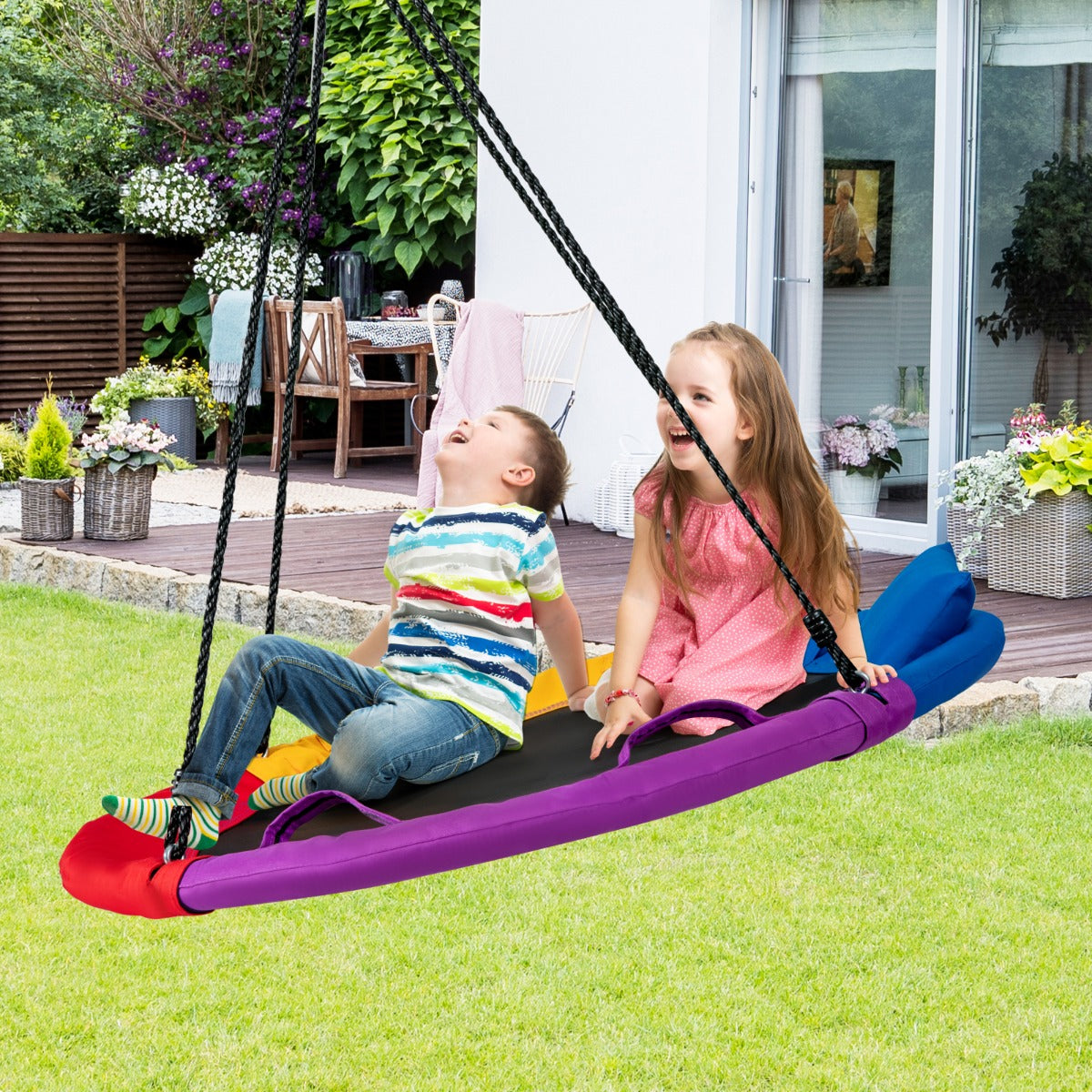 NNECW Colorful Saucer Tree Swing Outdoor Round Platform Swing with Pil ...
