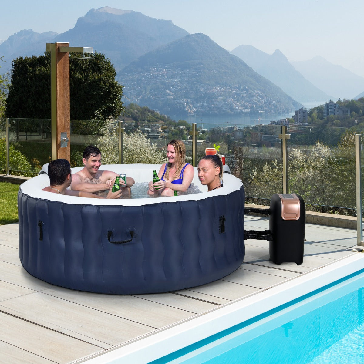 NNECW Blue Inflatable Hot Tub Spa with Pool Cover for Indoor and Outdo ...