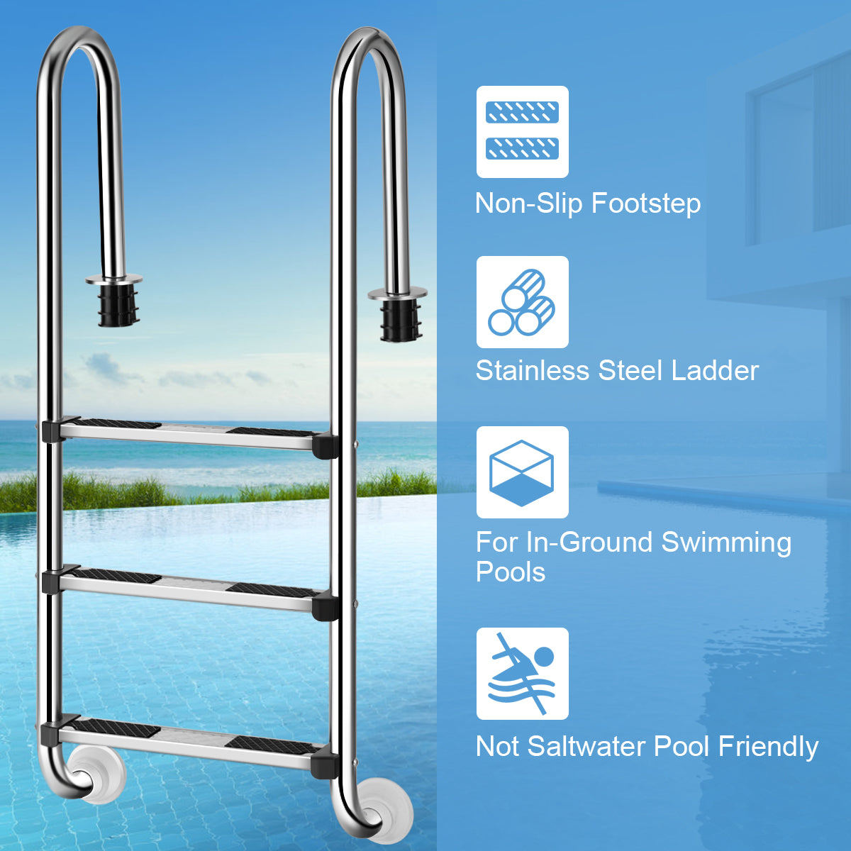 NNECW 3-Step Swimming Pool Ladder with Anti-Slip Steps for In-Ground P ...