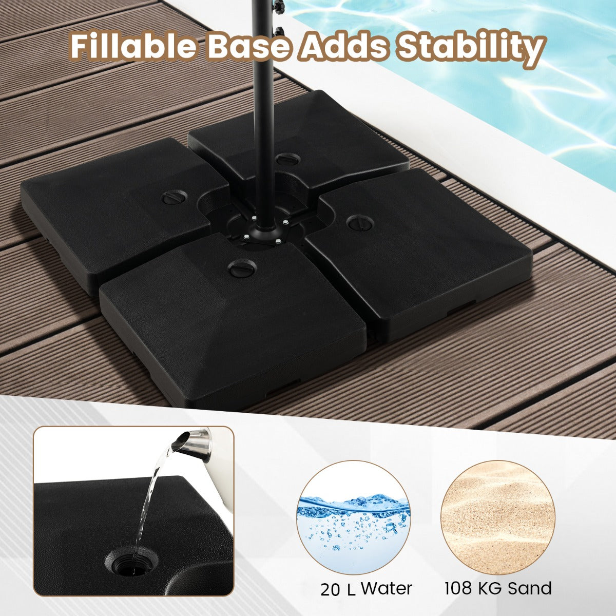 NNECW Heavy-Duty Water & Sand Filled Umbrella Stand for Pool – NNE Living