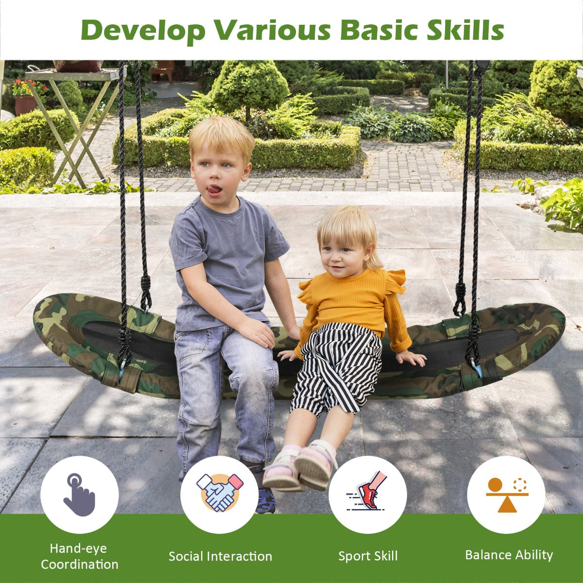 NNECW Outdoor Platform Swing with Soft Handles and Adjustable Height ...