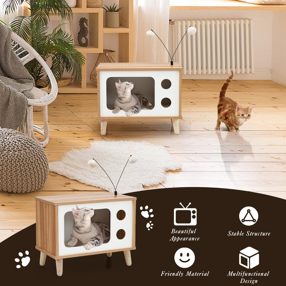 NNECW Cat House TV-Shaped Bed with Scratching Pad for Living Room – NNE ...