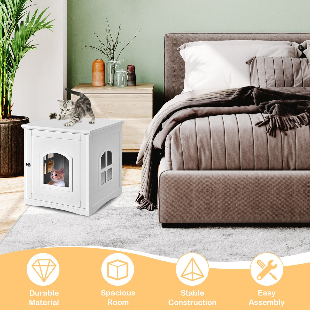 NNECW Cat Litter Box Enclosure with Magnetic Door & Cross Window for P ...