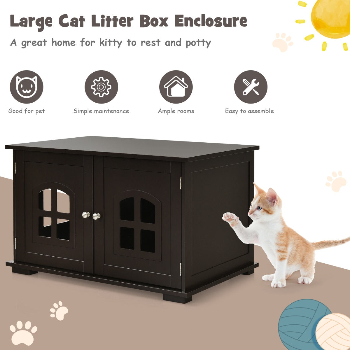 NNECW Cat Hidden Litter Box Enclosure with Cross Windows &amp Doubl ...