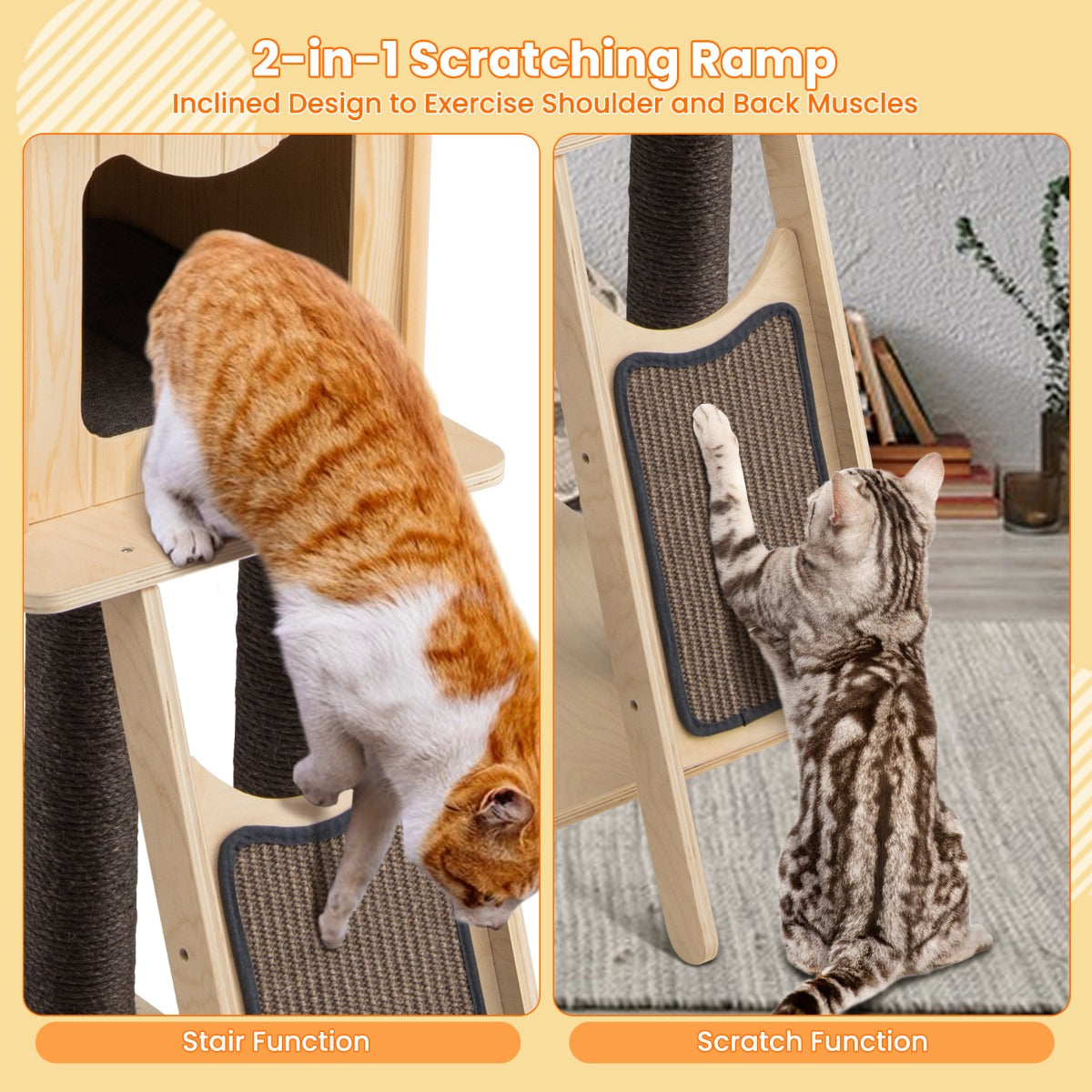 NNECW Solid Wood 4-Tier Cat Tree with Scratching Sisal Posts & Mat ...