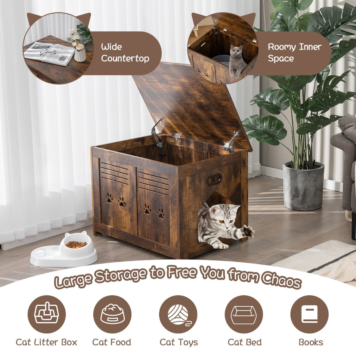 NNECW Cat Litter Box Enclosure with Top Opening & Side Entrance – NNE ...
