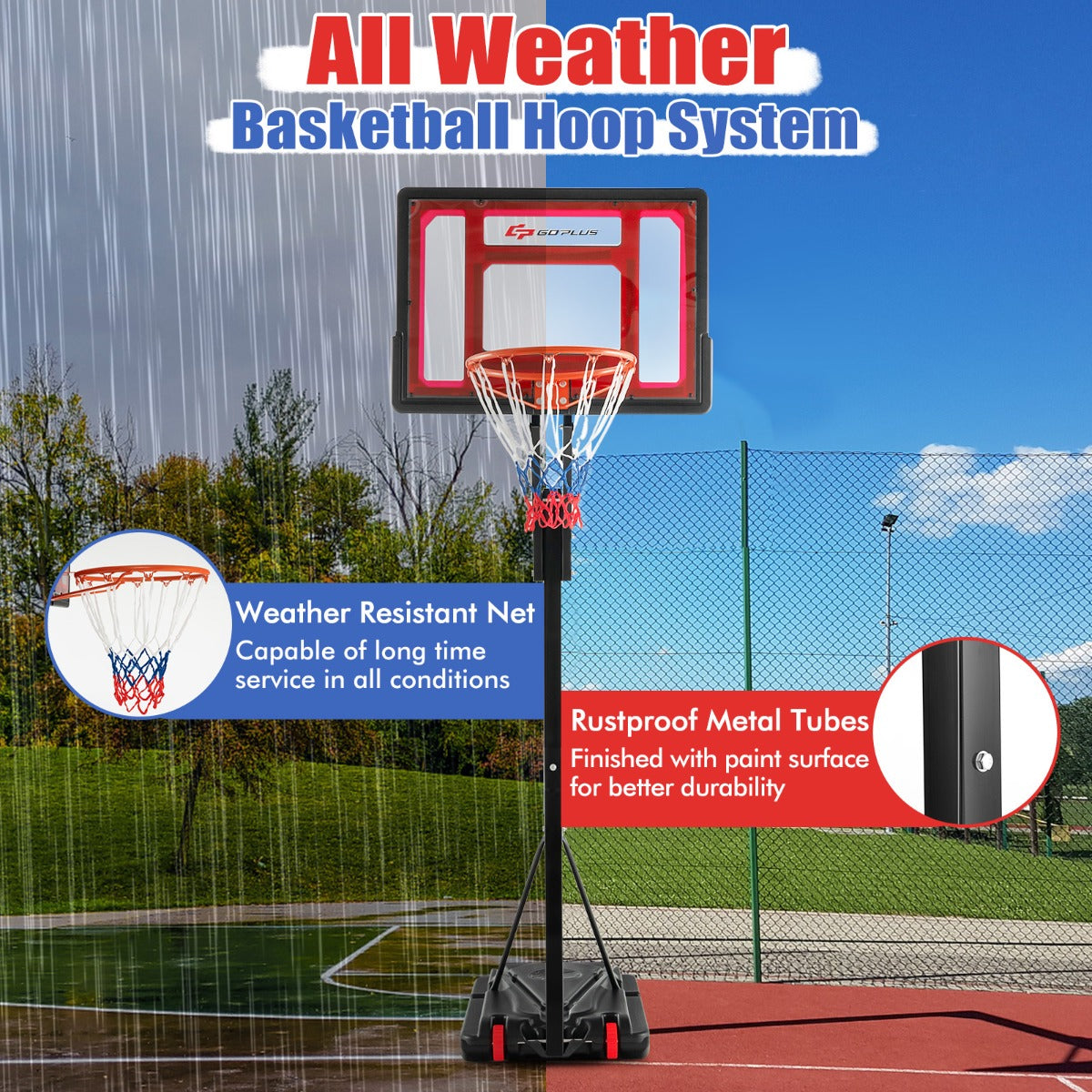 NNECW Indoor Outdoor Basketball Hoop with 5-10 FT Adjustable Height ...