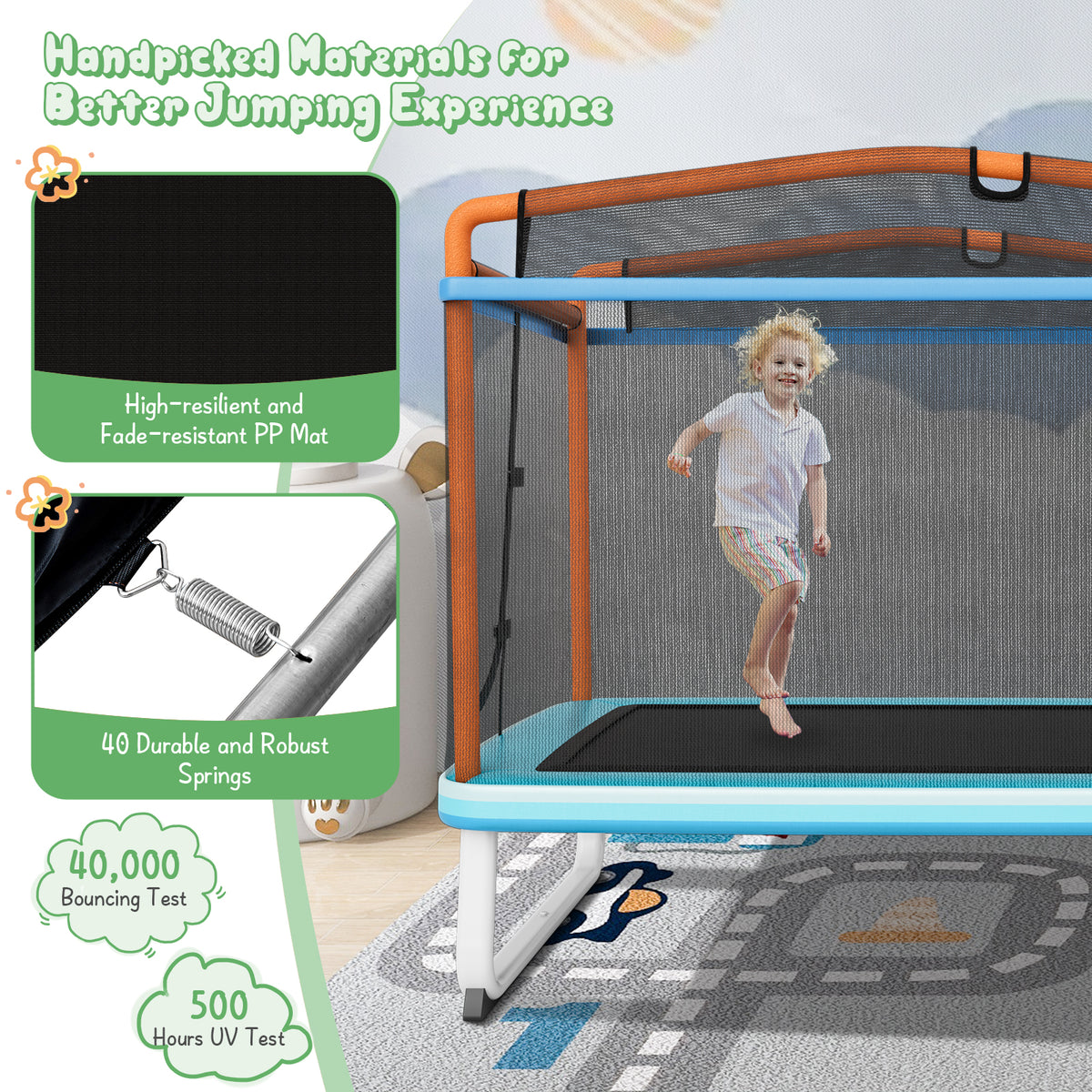 NNECW 3-in-1 Rectangle Trampoline for Kids with Swing & Horizontal Bar ...
