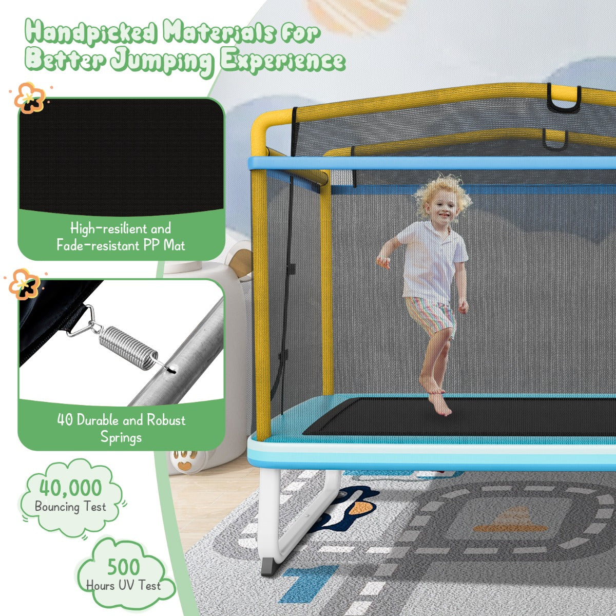 NNECW 3-in-1 Rectangle Trampoline for Kids with Swing & Horizontal ...