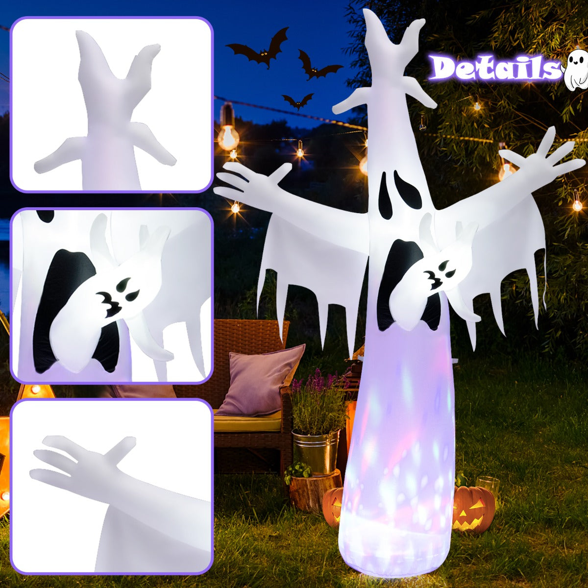 NNECW 244CM Giant Halloween Inflatable Ghost with LED Lights & Rotatin ...