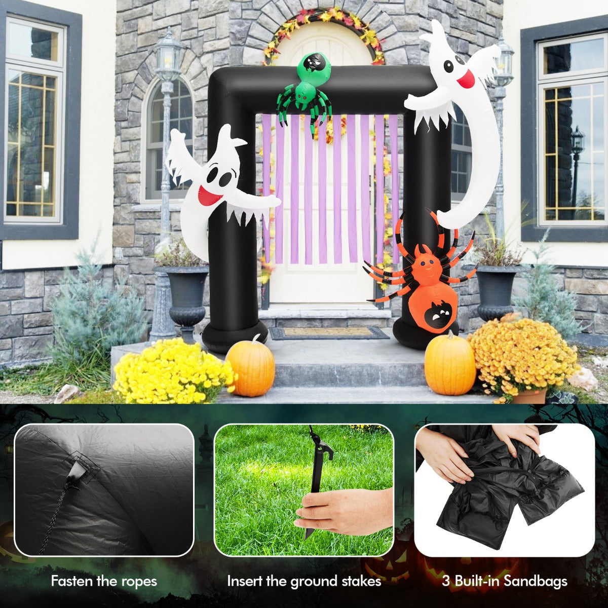 NNECW 230CM Halloween Inflatable Archway with 2 Haunted Ghosts & 2 Spi ...