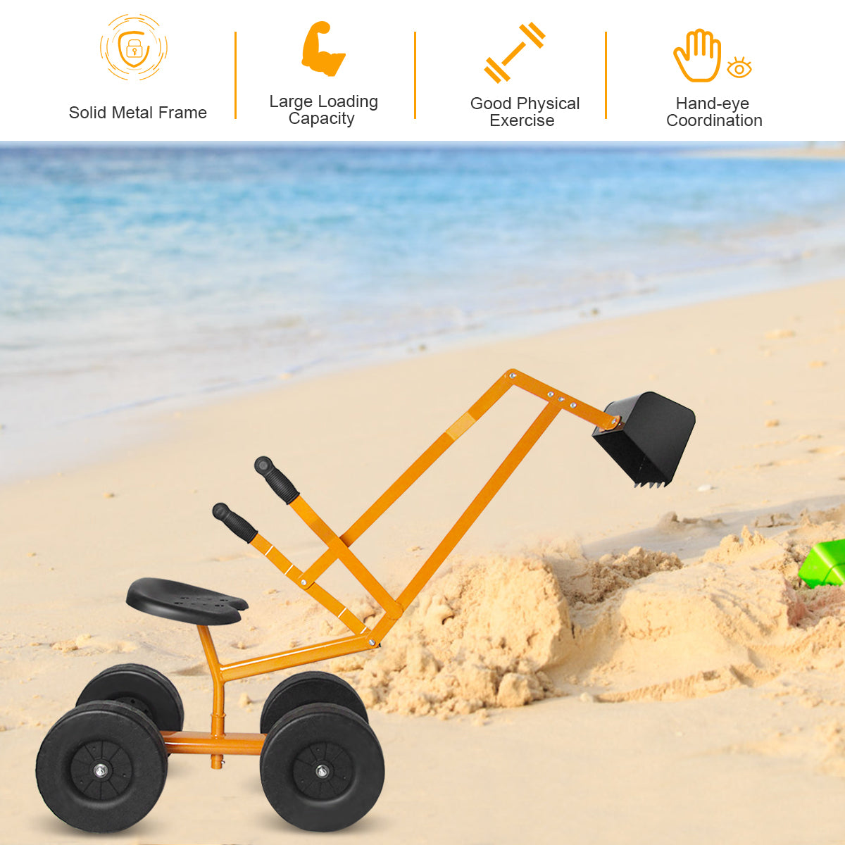 NNECW Kids Ride on Sand Digger with Rotatable Seat for Beach Orange ...